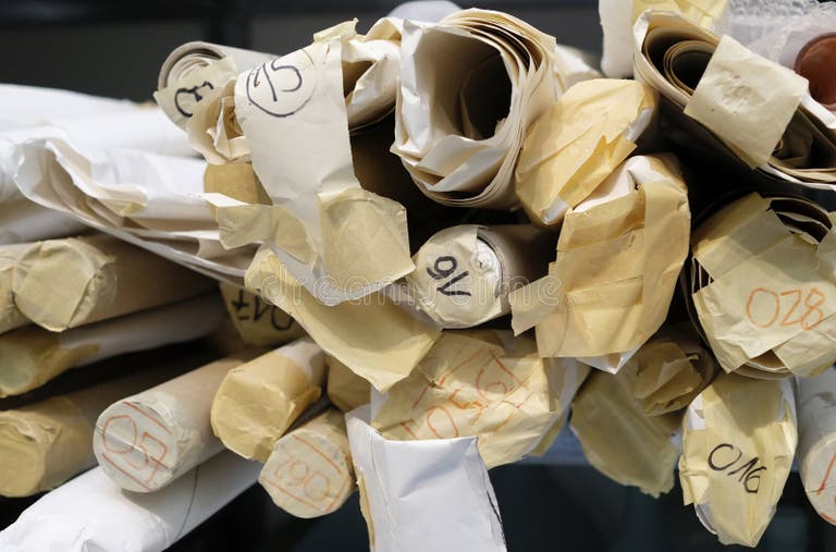 Stack of Rolled Up Papers and Plans Stock Photo - Image of plans ...