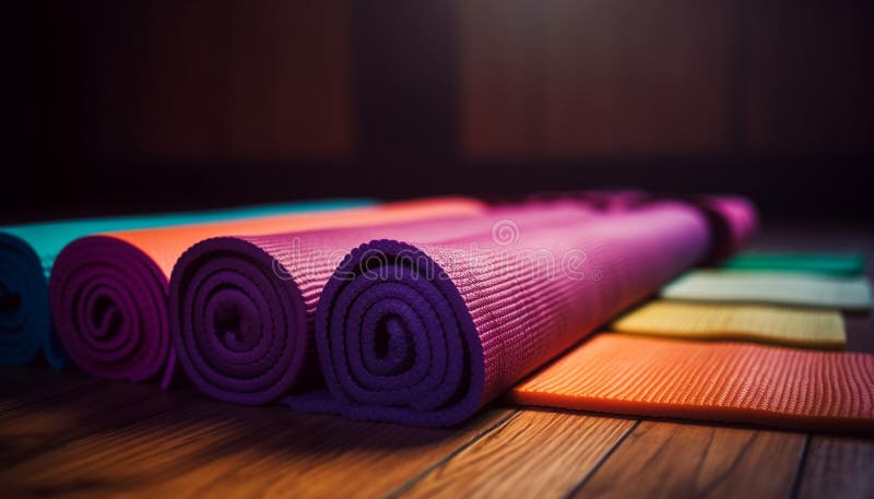 Stack of Rolled Up Yoga Mats in Modern Gym Interior Generated by AI ...