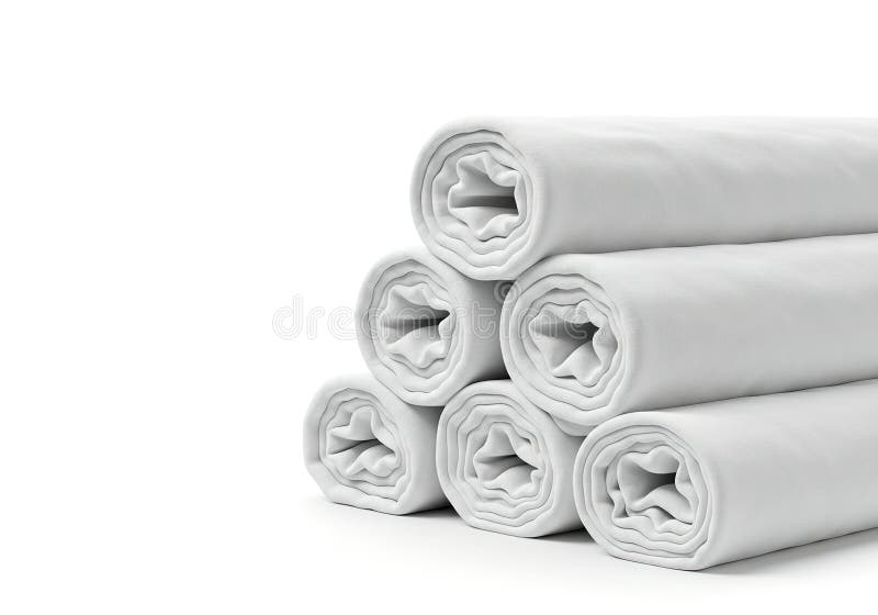 Stack of Rolled White Fabric Isolated on White Background Stock ...
