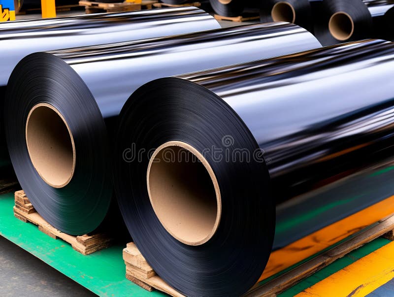 A Stack of Rolls of Black Plastic Sheeting on a Pallet in a Warehouse ...