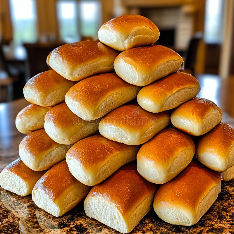 A Stack of Rolls Sitting on Top of a Counter Top Stock Photo - Image of ...