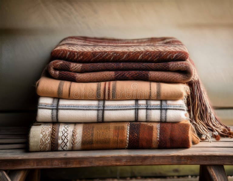 A Stack of Romanian Handwoven Wool Blankets in Muted Earth Shades ...