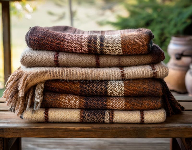 A Stack of Romanian Handwoven Wool Blankets in Muted Earth Shades ...