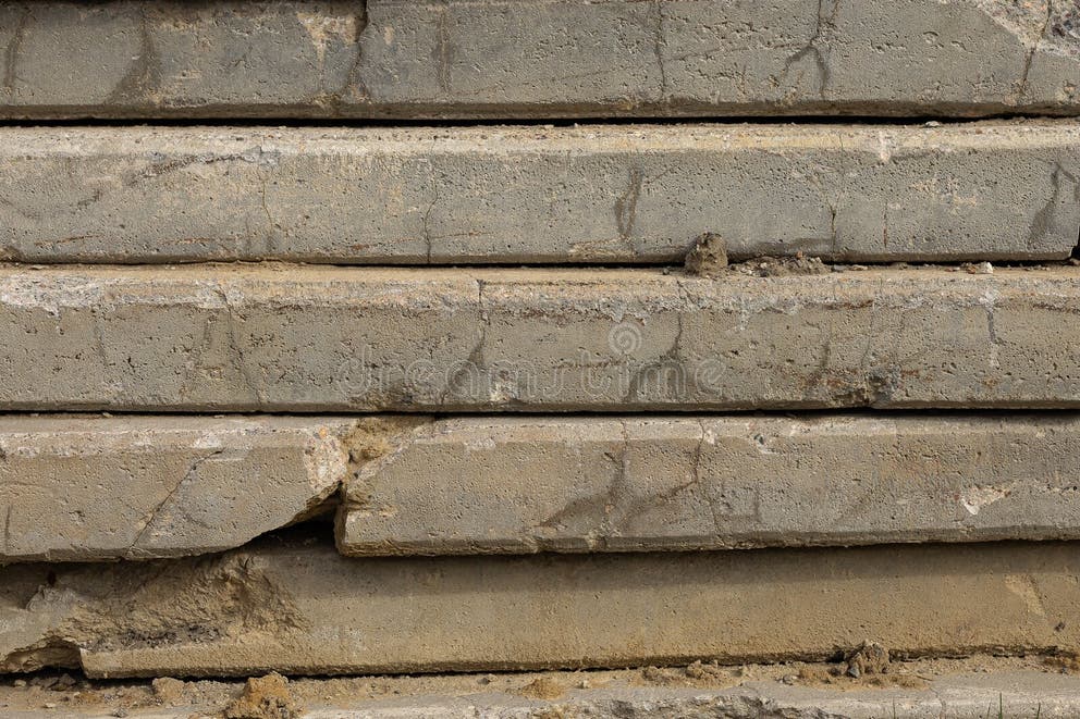 Stack of Rough Cracked Concrete Slabs with Visible Texture, Dirt and ...