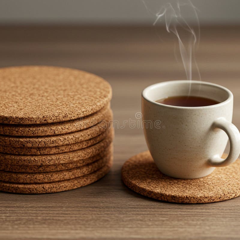 A Stack of Round Cork Coasters is Positioned on a Wooden Surface. Stock ...