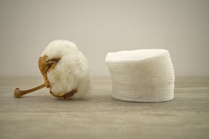 Stack of Round Cotton Pads and Natural Cotton Boll Stock Photo - Image ...