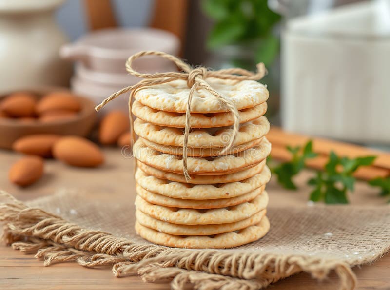 Stack of Round Crackers Tied with Twine, Rustic Ai Generated Stock ...
