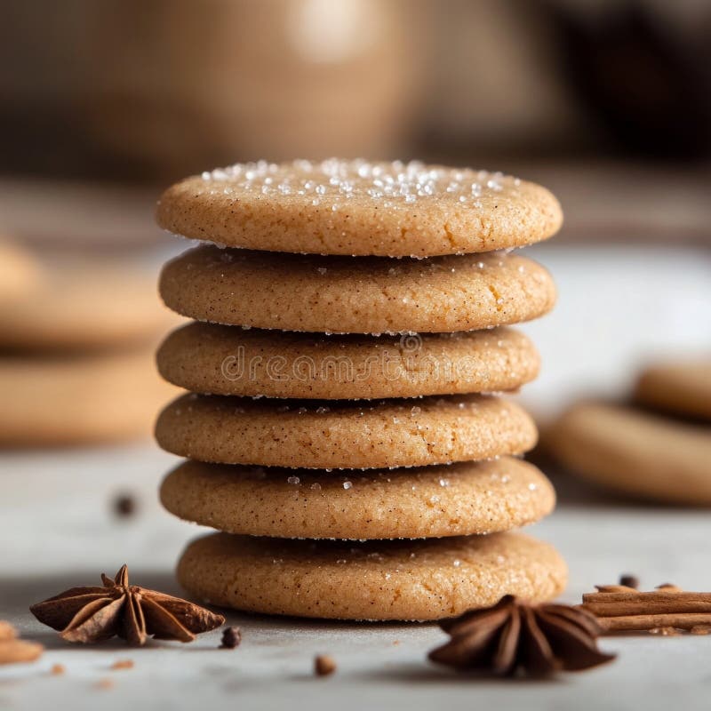 Stack of Sugar-dusted Ginger Cookies with Star Anise and Cinnamon Stock ...