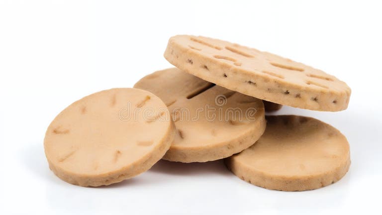 Stack of Round, Light Brown Cookies with Clock-like Markings, Isolated ...