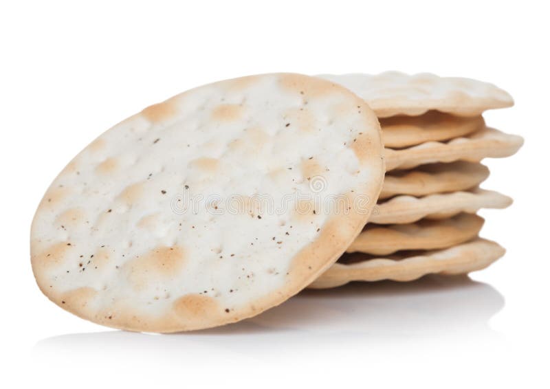 Stack of Round Organic Crispy Salty Crackers on White Stock Image ...