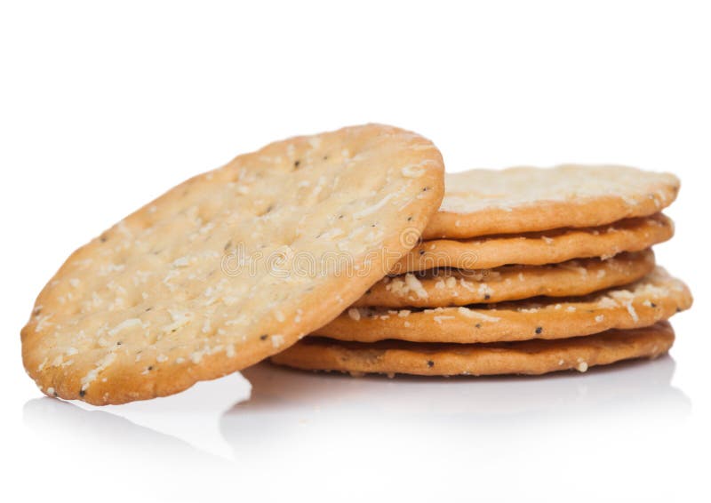 Stack of Round Organic Crispy Salty Crackers on White Stock Image ...