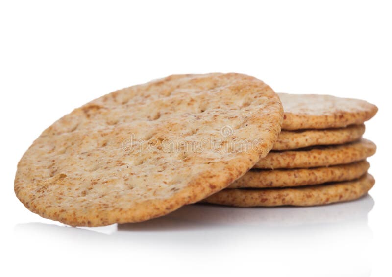 Stack of Round Organic Crispy Salty Crackers on White Stock Image ...