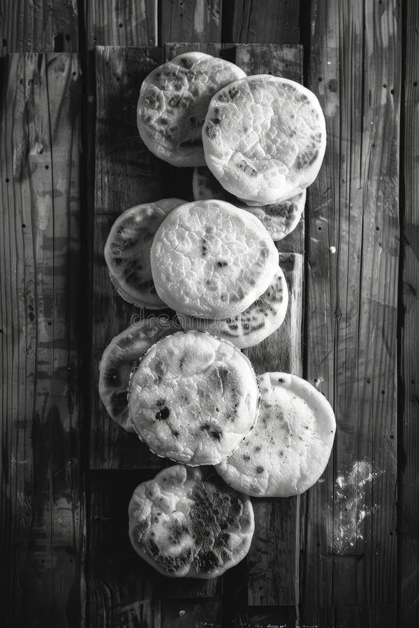 A Stack of Round Pastries on a Wooden Table Stock Image - Image of wood ...