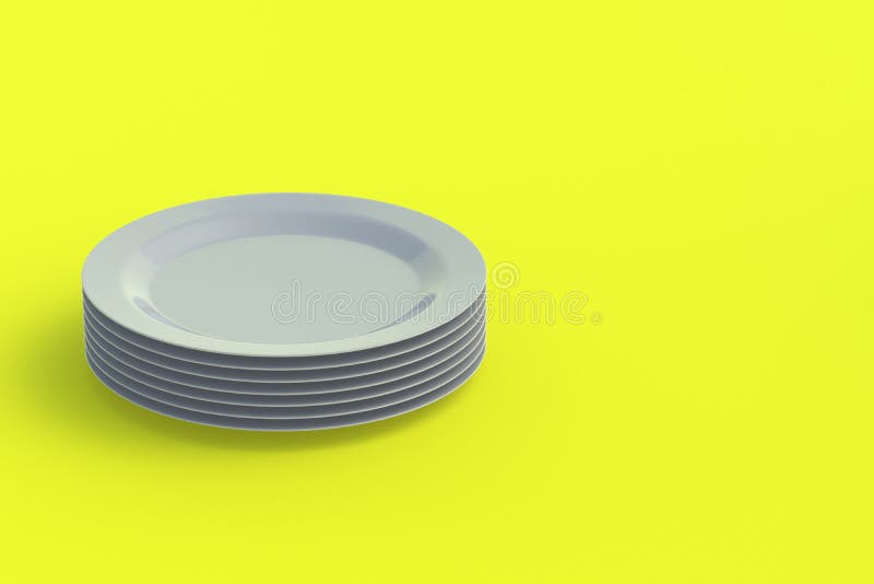 Stack of Round Plates on Yellow Background. Copy Space Stock ...