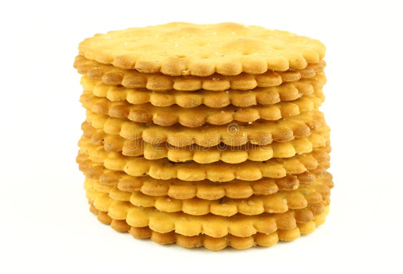 Stack of Round Salty Crackers Isolated on White Background Stock Image ...