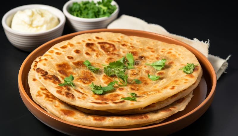 Stack of Round-shaped Paneer Paratha Generative AI Stock Illustration ...