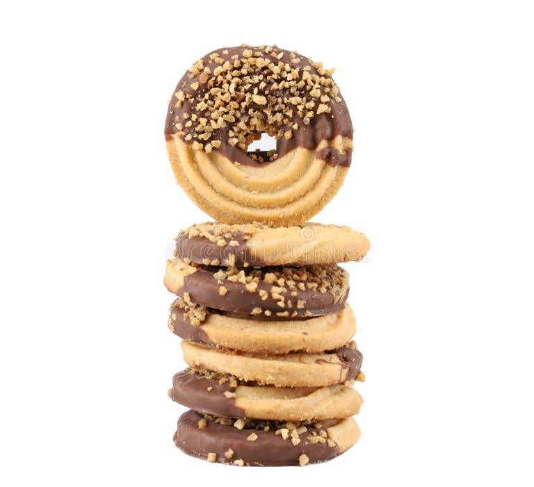 Stack of Round Shortbread Cookies Half Covered with Chocolate and ...
