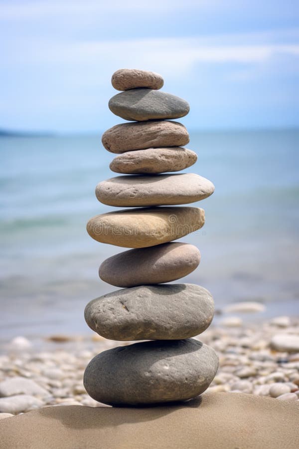 Stack of Round Smooth Stones on a Seashore. Mental Health and ...