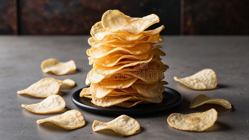 Stack of Round Tortilla Chips on Black Plate with Scattered Chips ...