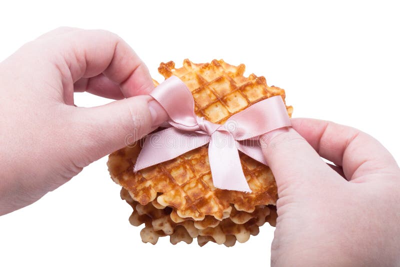 Stack of Round Waffles on White Background with Pink Ribbon Stock Image ...