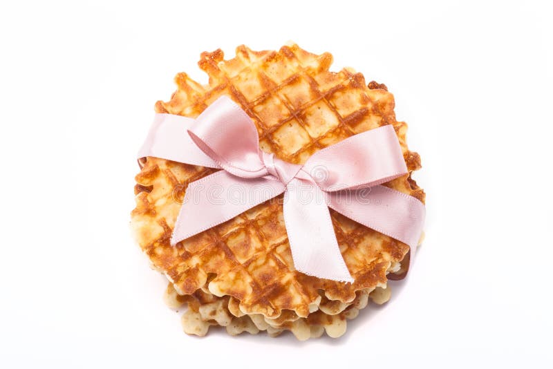 Stack of Round Waffles on White Background with Pink Ribbon Stock Photo ...
