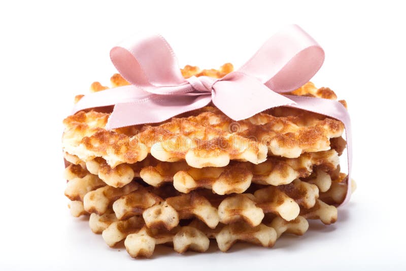 Stack Round Waffles White Background Pink Ribbon Stock Photos - Free ...