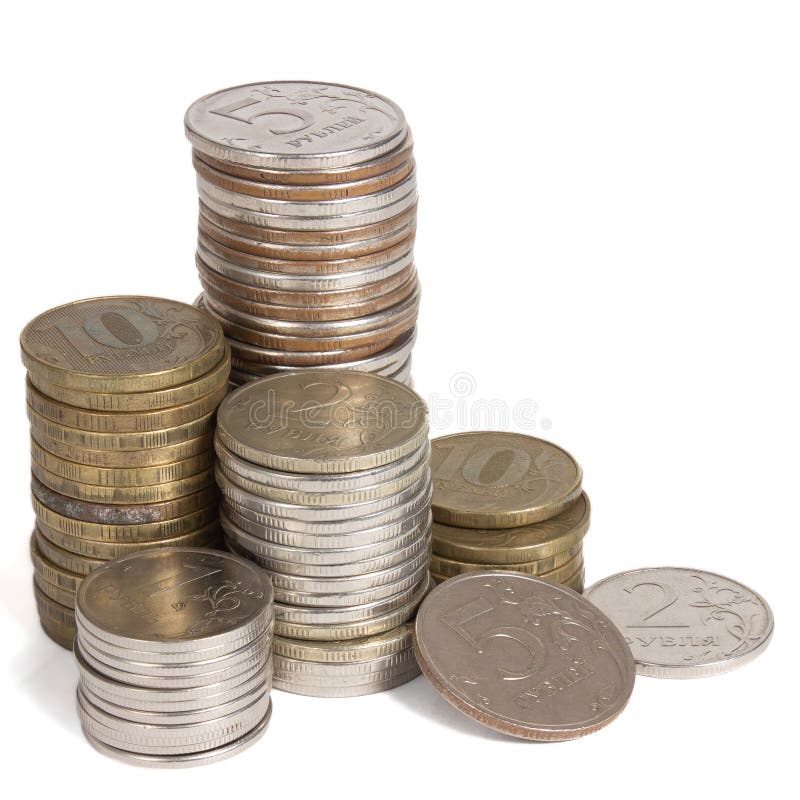 A Stack of Russian Coins. Heap of Money on White Background. Stock ...