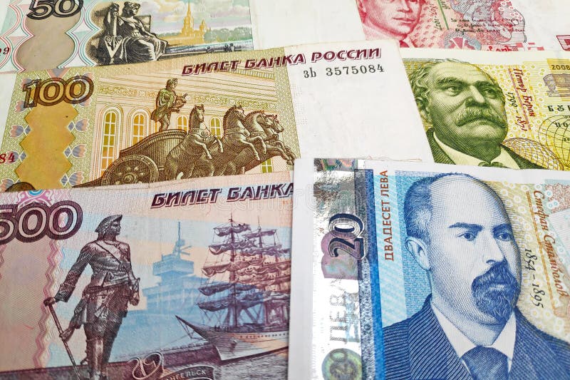Stack of Russian Rubles and Bulgarian Lev Stock Image - Image of close ...