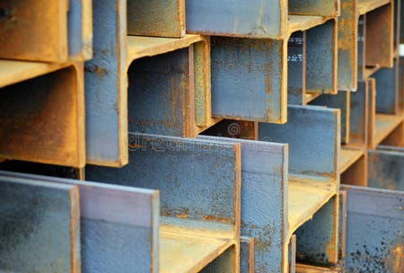 Stack of Rusted Steel I-Beams Stock Photo - Image of strut, material ...