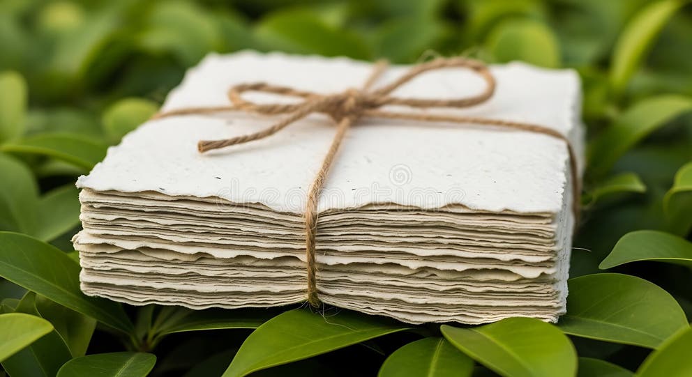 A Stack of Rustic, Handmade Paper Sheets Tied with a Simple Brown Twine ...