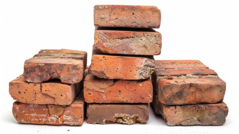 Stack of Rustic Red Bricks in Disarray on a White Background. Concept ...