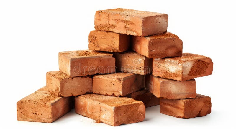 Stack of Rustic Red Bricks in Disarray on a White Background. Concept ...