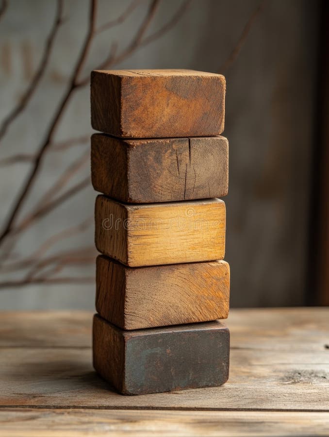 Stack of Rustic Wooden Blocks on Wooden Surface. Stock Image - Image of ...