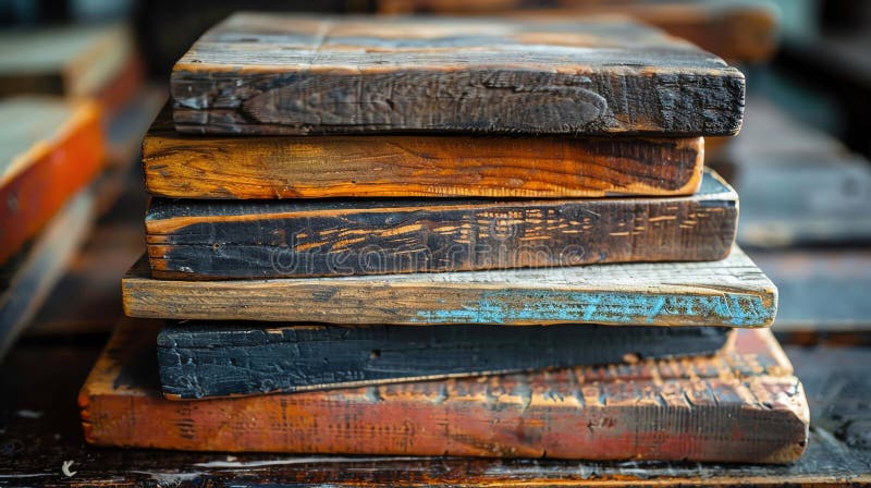 Stack of Rustic Wooden Boards with Various Colors and Textures Stock ...