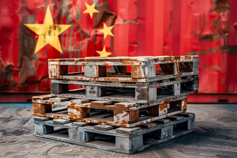 A Stack of Rusty Pallets in Front of a Chinese Flag Stock Image - Image ...