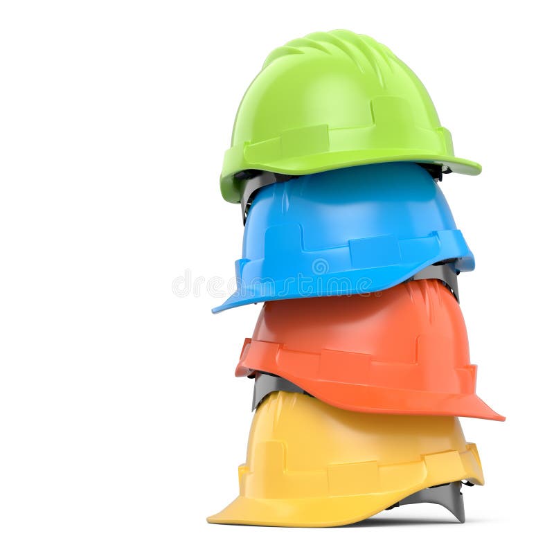 Stack of Safety Helmets or Hard Caps for Carpentry Work on White ...