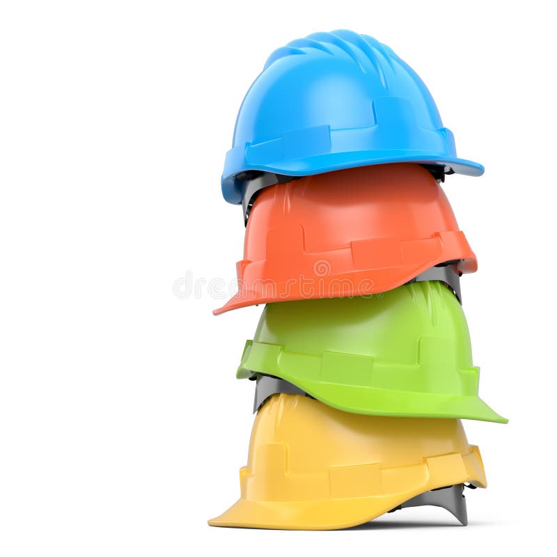 Stack of Safety Helmets or Hard Caps for Carpentry Work on White ...