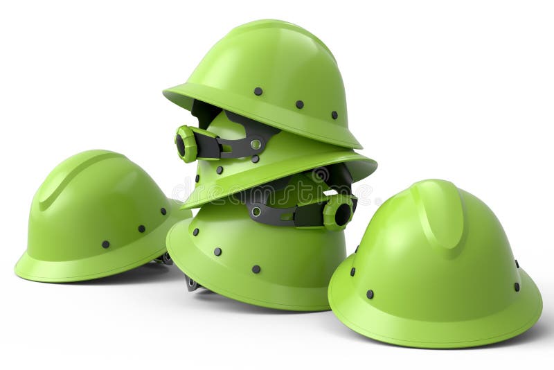 Stack of Safety Helmets or Hard Caps for Carpentry Work on White ...