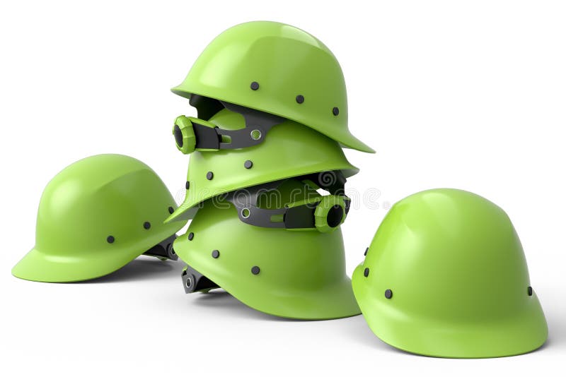 Stack of Safety Helmets or Hard Caps for Carpentry Work on White ...