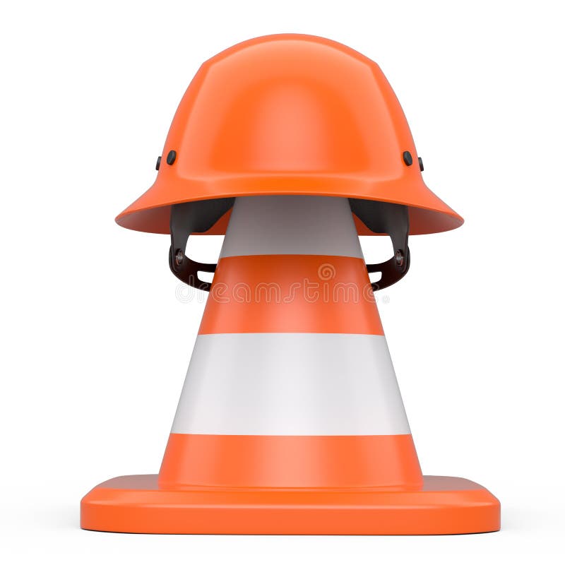 Stack of Safety Helmets or Hard Hats and Traffic Cones on White ...