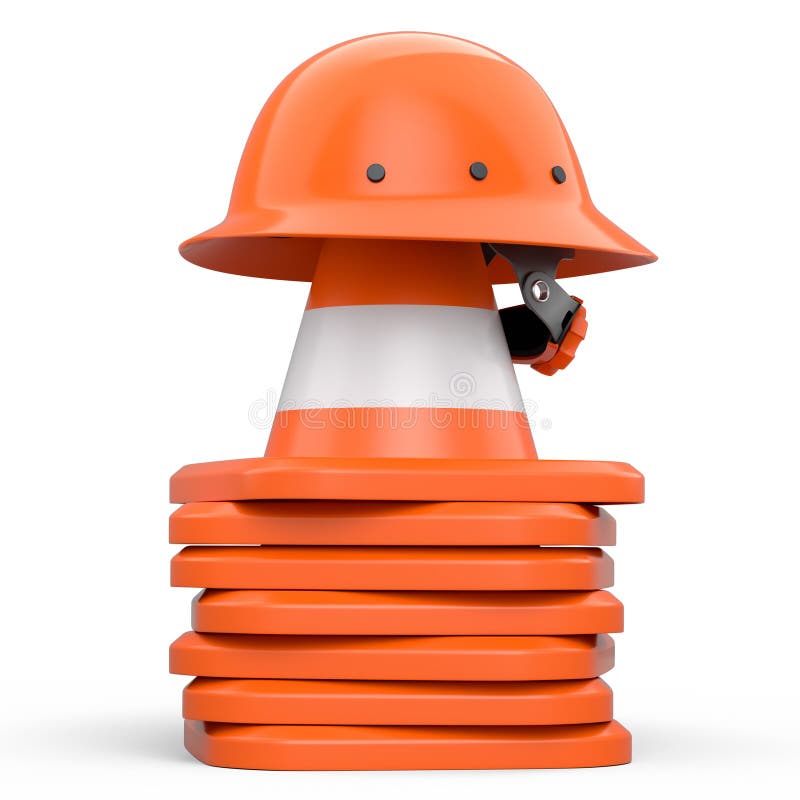 Stack of Safety Helmets or Hard Hats and Traffic Cones on White ...