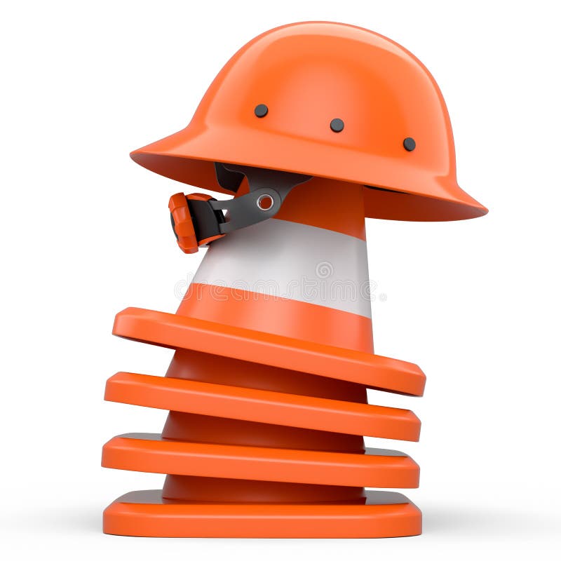 Stack of Safety Helmets or Hard Hats and Traffic Cones on White ...
