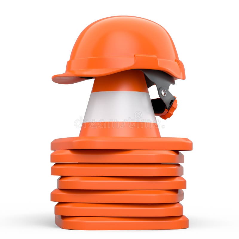 Stack of Safety Helmets or Hard Hats and Traffic Cones on White ...