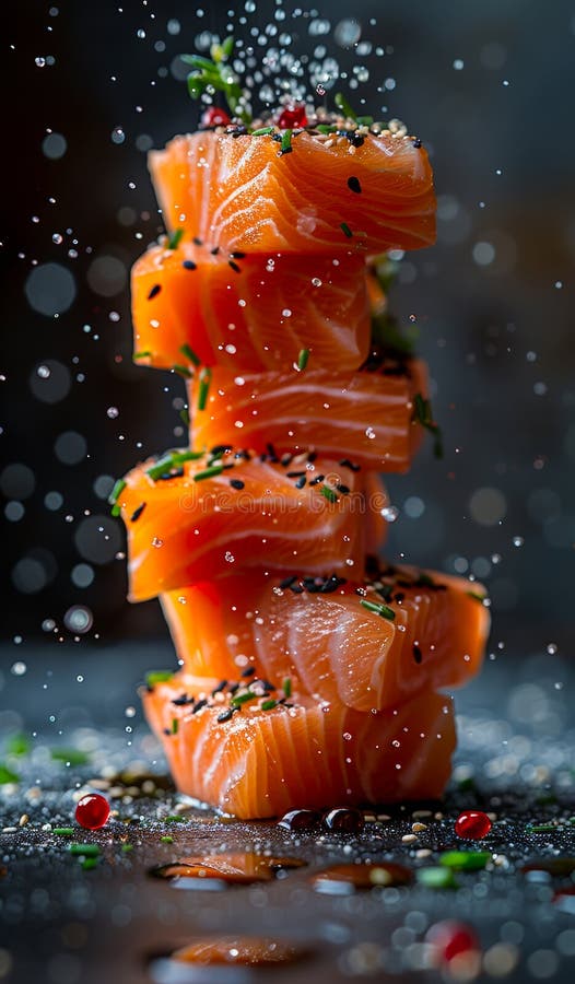 A Stack of Salmon Fillets with Sesame Seeds on Top Stock Image - Image ...