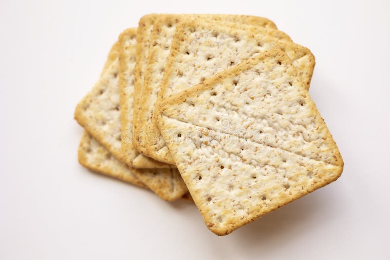 Stack of Salty Crackers Isolate on White Background Closeup Stock Photo ...
