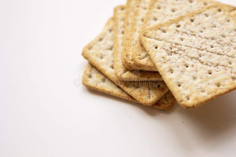 Stack of Salty Crackers Isolate on White Background Closeup Stock Photo ...