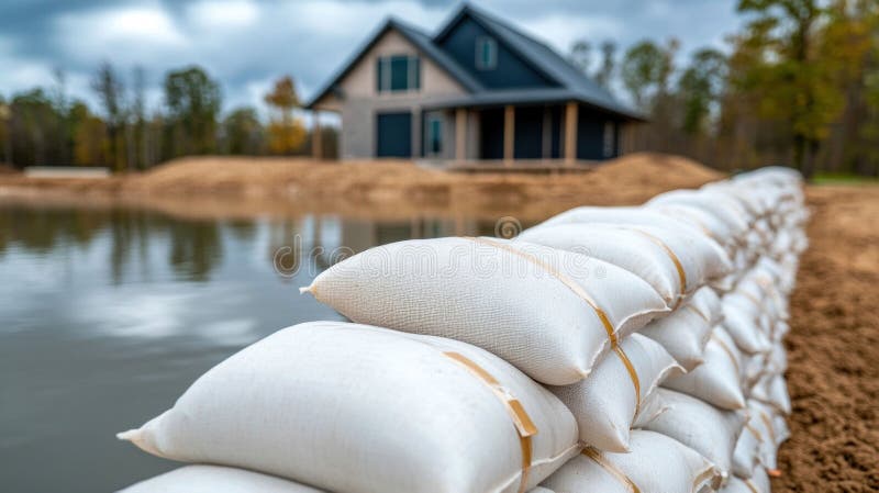 Stack of Sandbags for Flood Defense Stock Illustration - Illustration ...