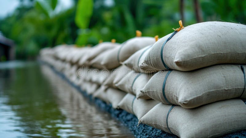 Stack of Sandbags for Flood Defense Stock Illustration - Illustration ...