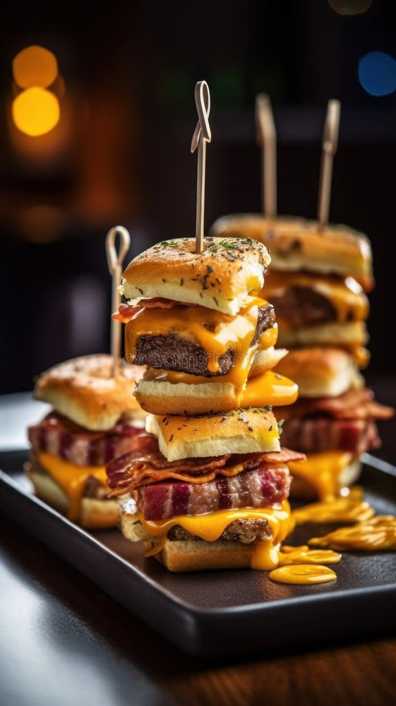 A Stack of Sandwiches with Cheese and Bacon on Them. Generative AI ...