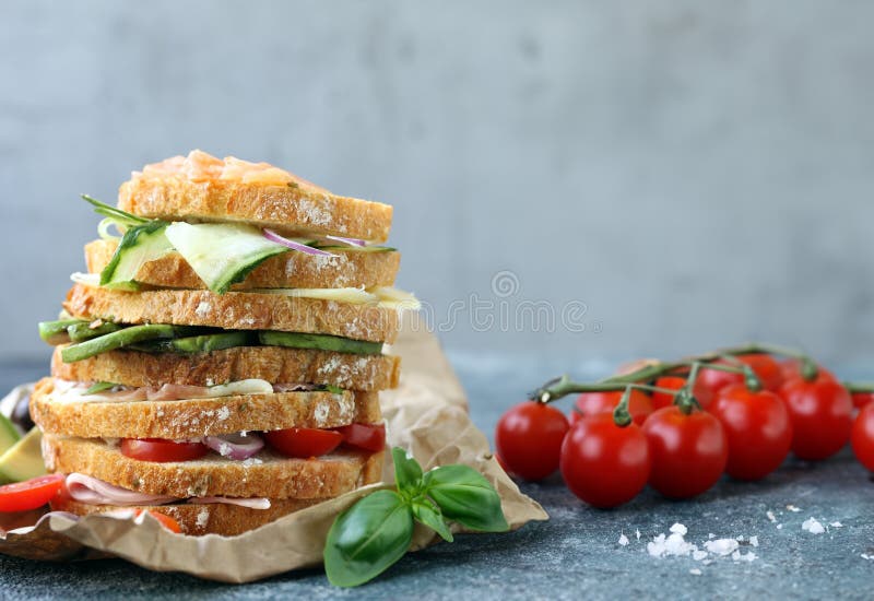 Stack of Sandwiches with Different Fillings Stock Image - Image of ...